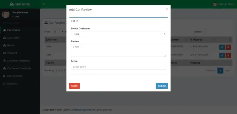 Car Rental System User Interface in Bootstrap and PHP