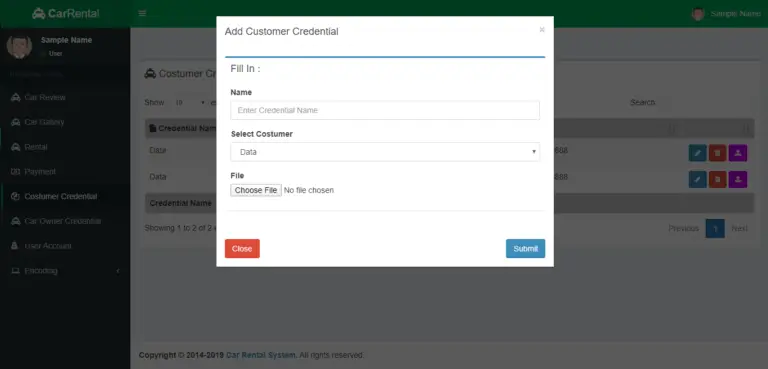Car Rental System User Interface in Bootstrap and PHP