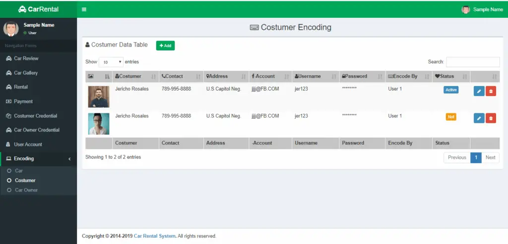 Car Rental System User Interface in Bootstrap and PHP