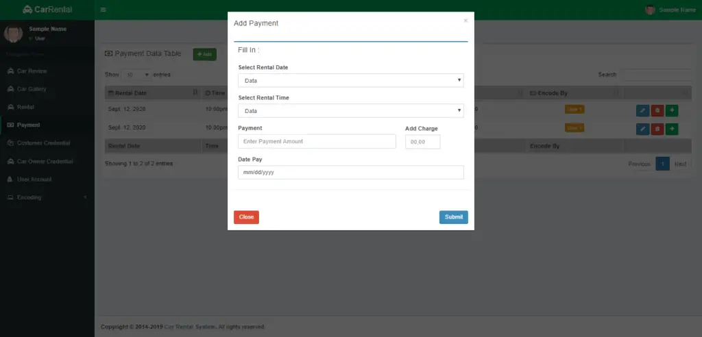 Car Rental System User Interface in Bootstrap and PHP