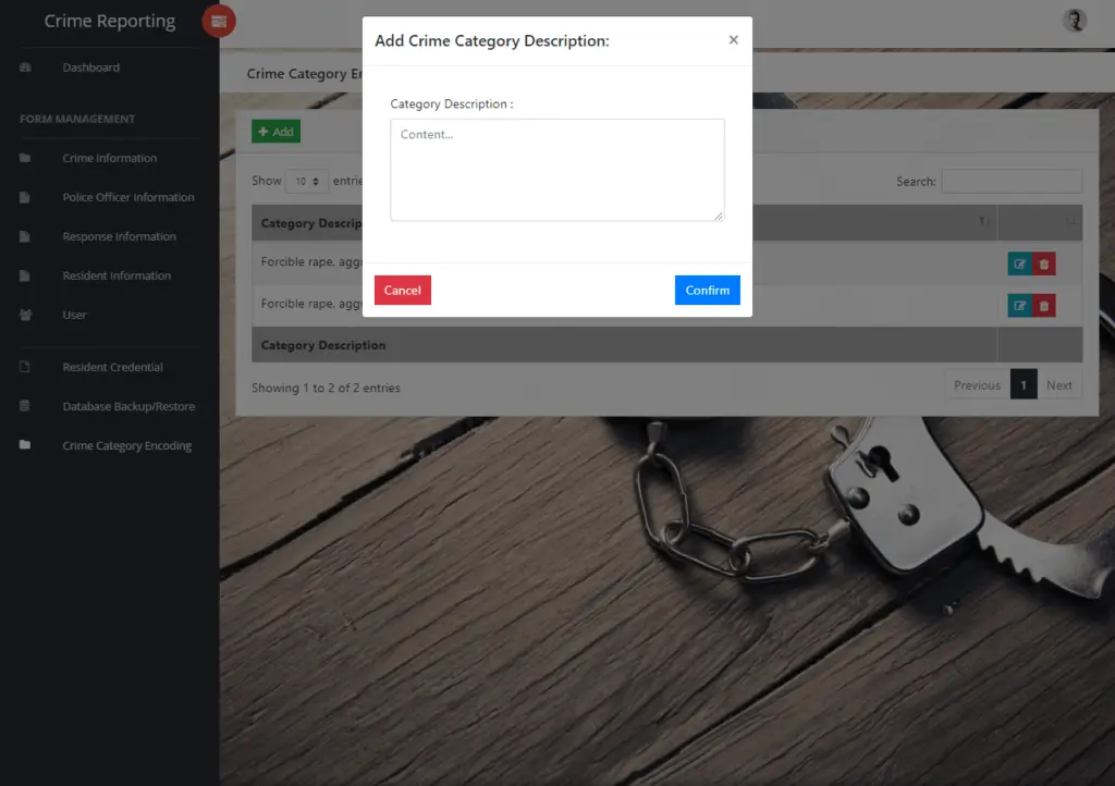 Crime Reporting System User Interface in Bootstrap and PHP