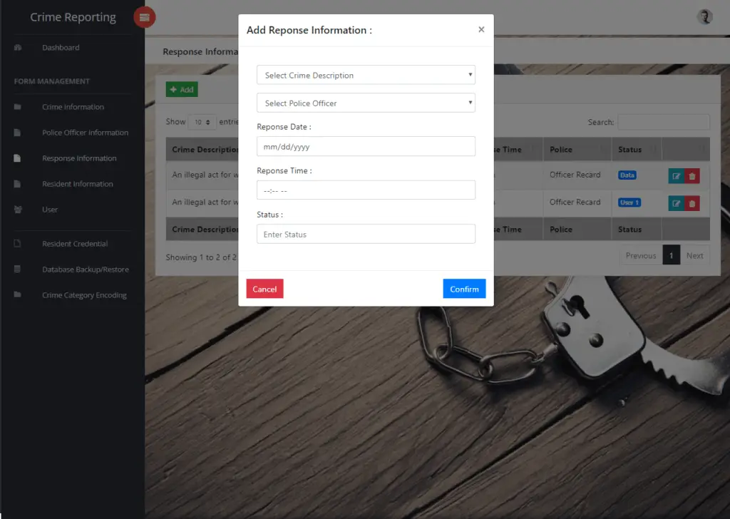 Crime Reporting System User Interface in Bootstrap and PHP