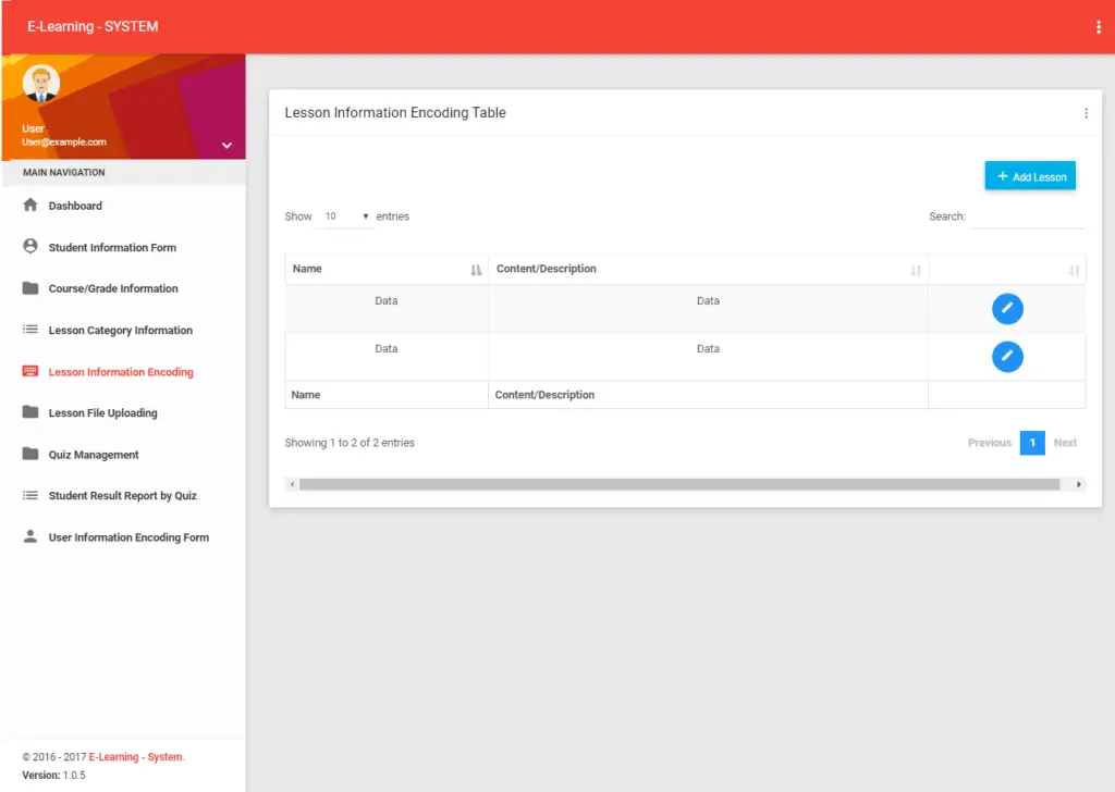Elearning System User Interface in PHP and Bootstrap