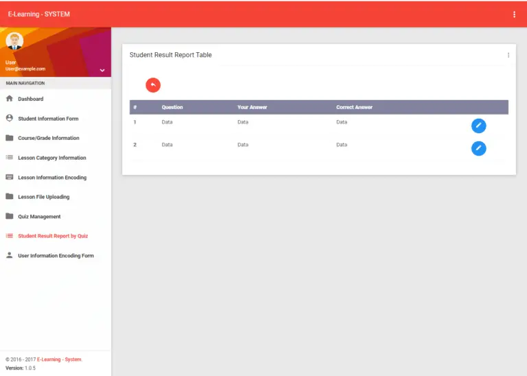 Elearning System User Interface in PHP and Bootstrap