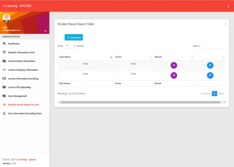Elearning System User Interface in PHP and Bootstrap