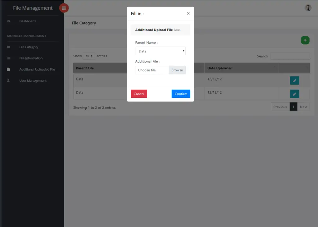 File Management System User Interface in Bootstrap and PHP