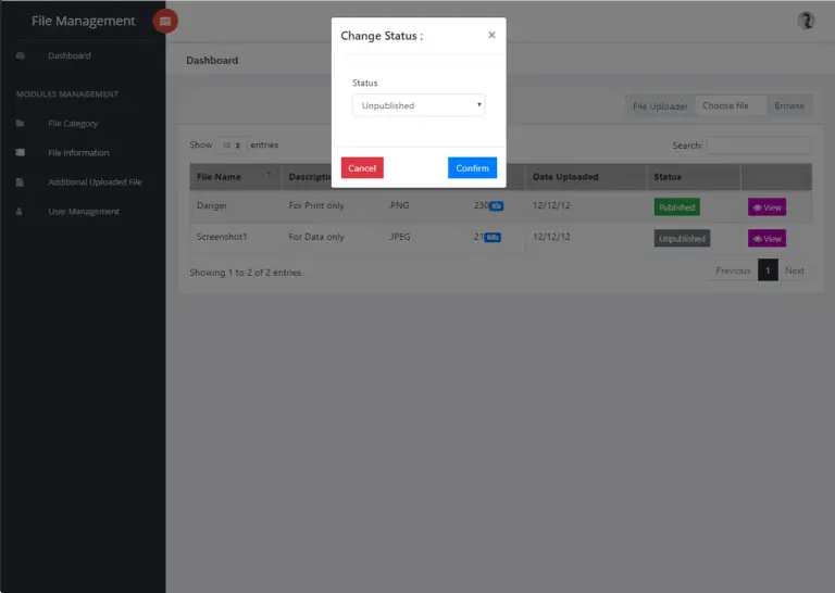 File Management System User Interface in Bootstrap and PHP