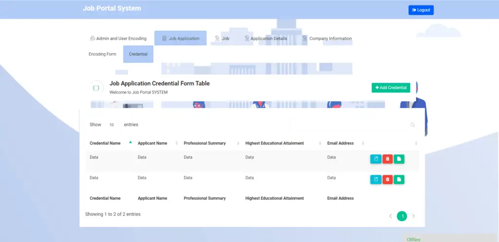 Job Portal System Form Design and System Features