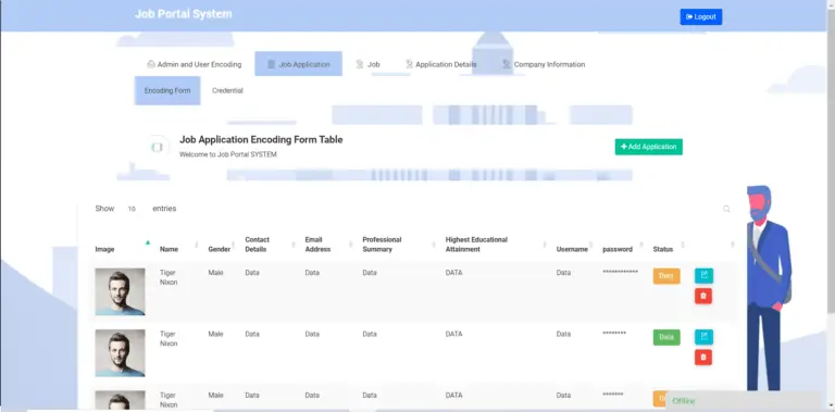 Job Portal System Form Design and System Features