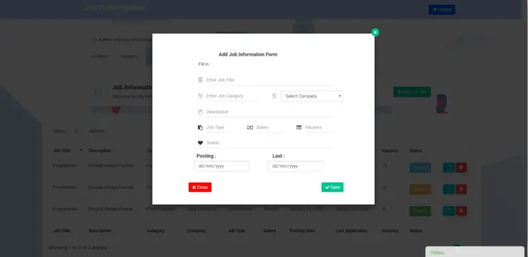 Job Portal System Form Design and System Features