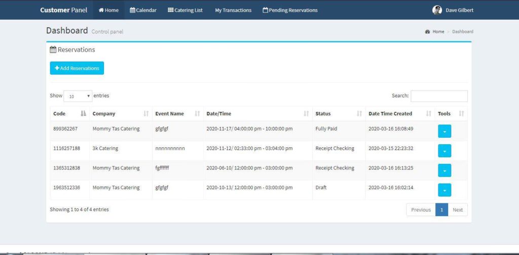 Online Food Catering Services Management System with Payment Gateway