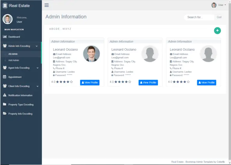 Real Estate System User Interface in Bootstrap