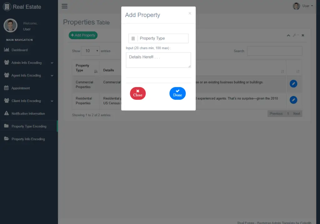 Real Estate System User Interface in Bootstrap
