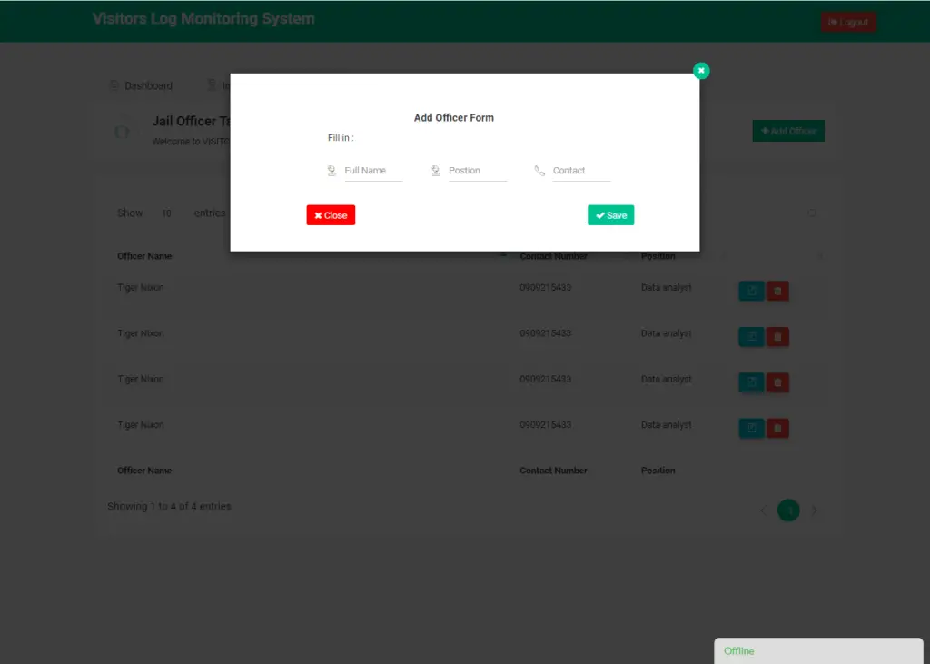 Visitor Log Monitoring System User Interface in Bootstrap and PHP