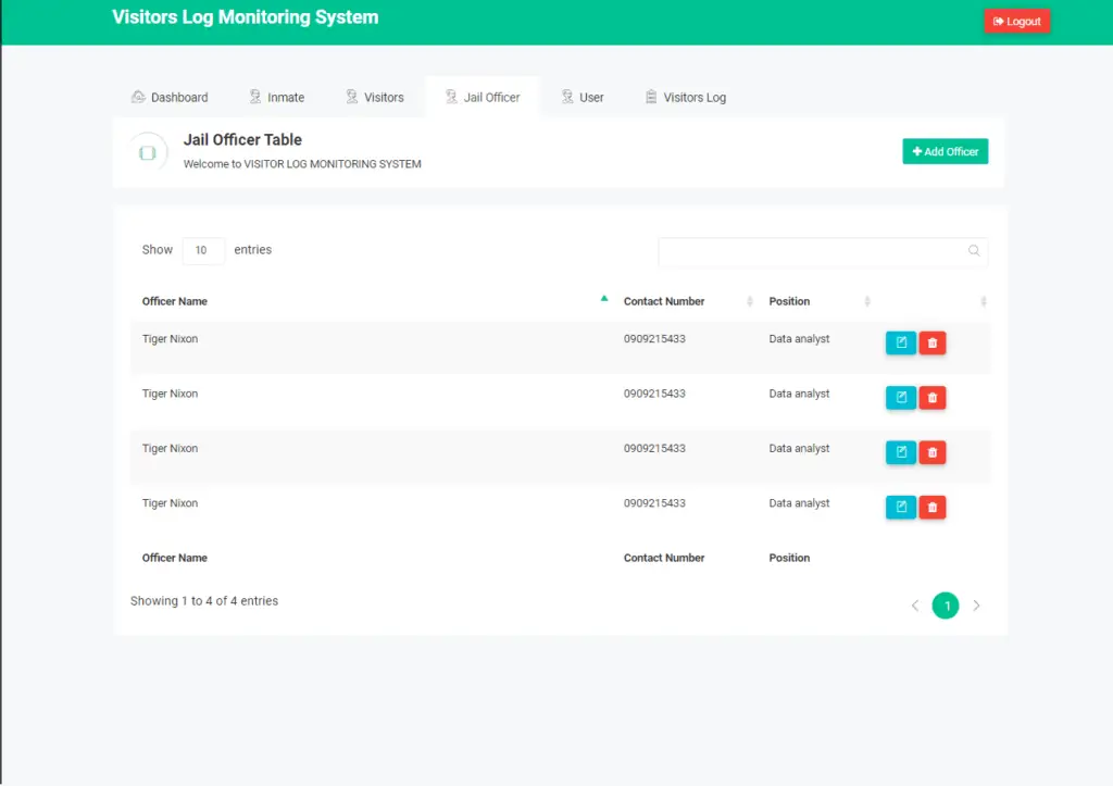 Visitor Log Monitoring System Free Source code in Bootstrap - iNetTutor.com 2025