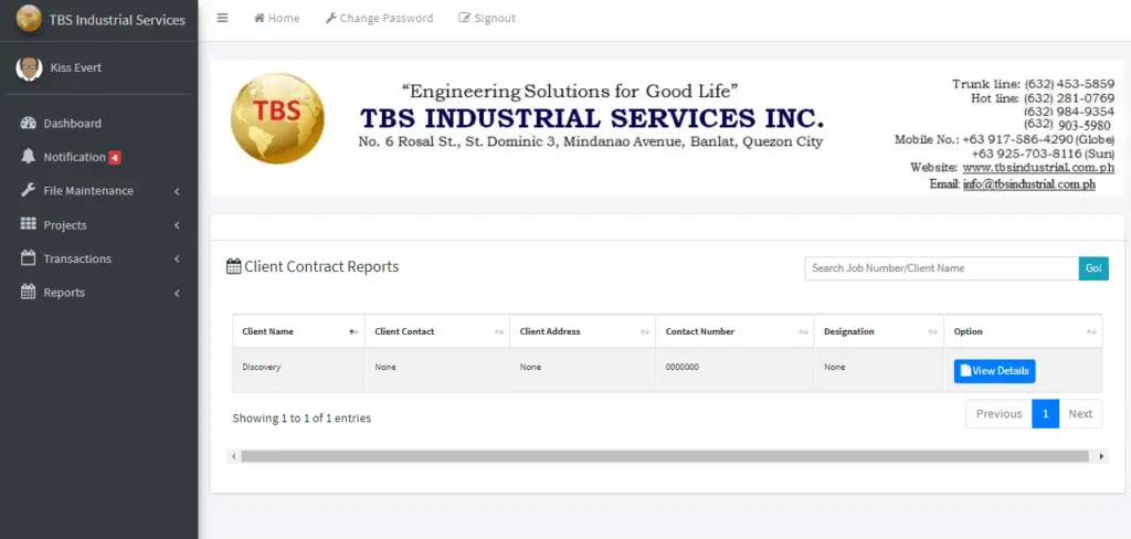 Client Monitoring System Client Contract Report