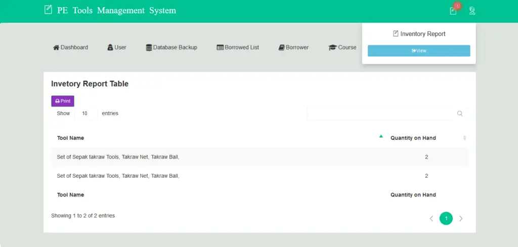 PE Tools Management System in PHP and Bootstrap