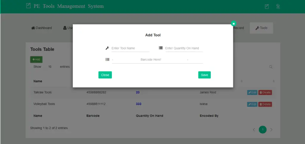 PE Tools Management System in PHP and Bootstrap