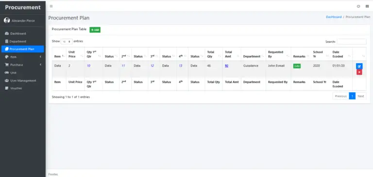 Procurement System in PHP and Bootstrap