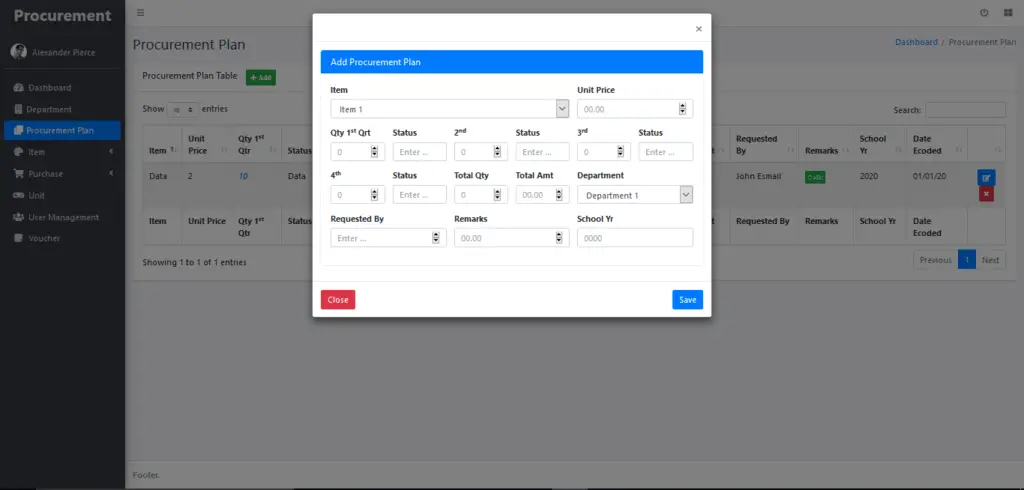 Procurement System in PHP and Bootstrap