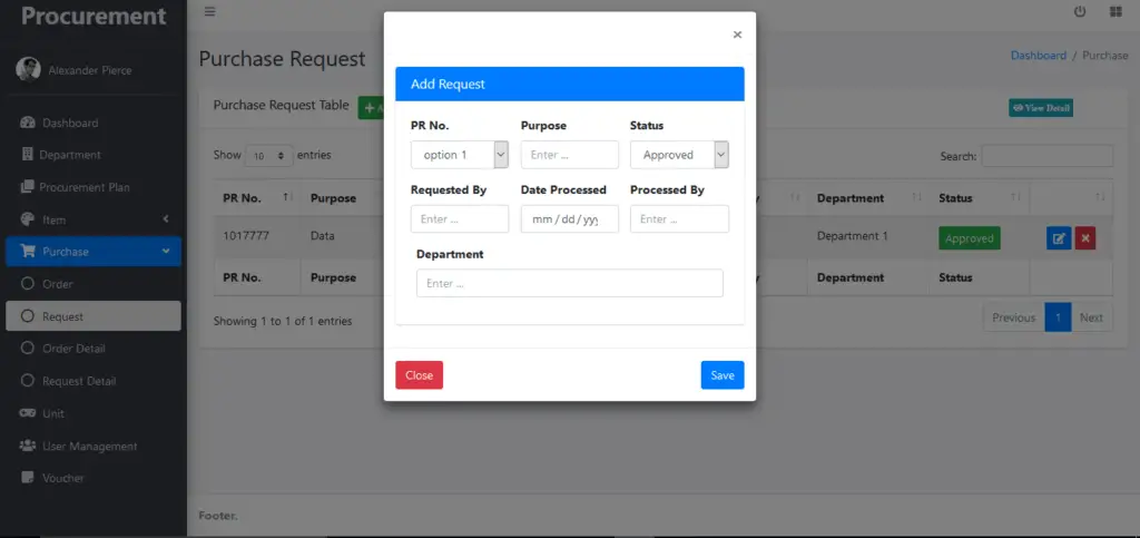 Procurement System in PHP and Bootstrap