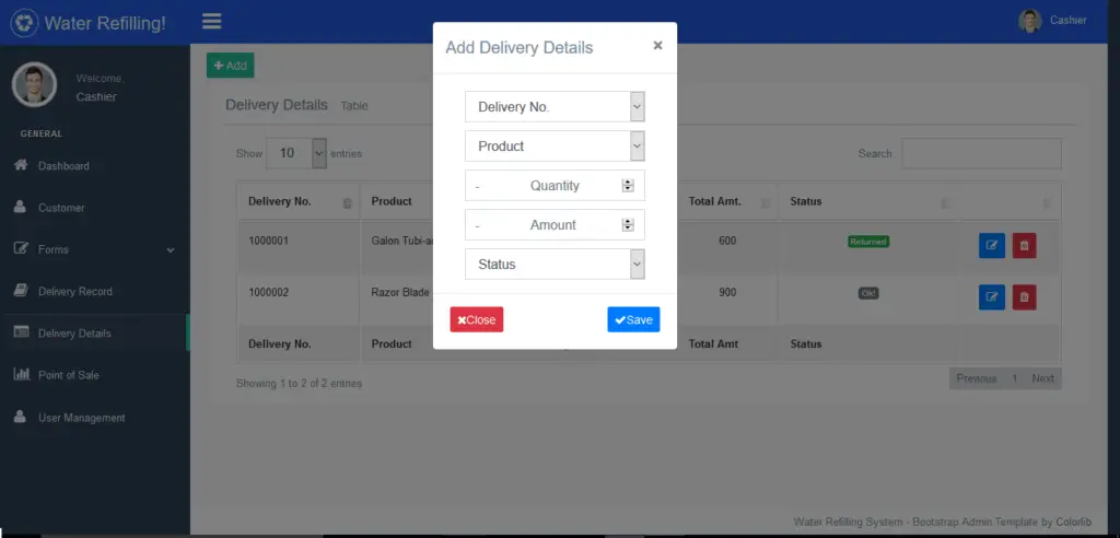 Water Refilling System in PHP and Bootstrap