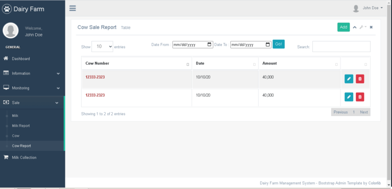 Dairy Farm Management System in PHP and Bootstrap