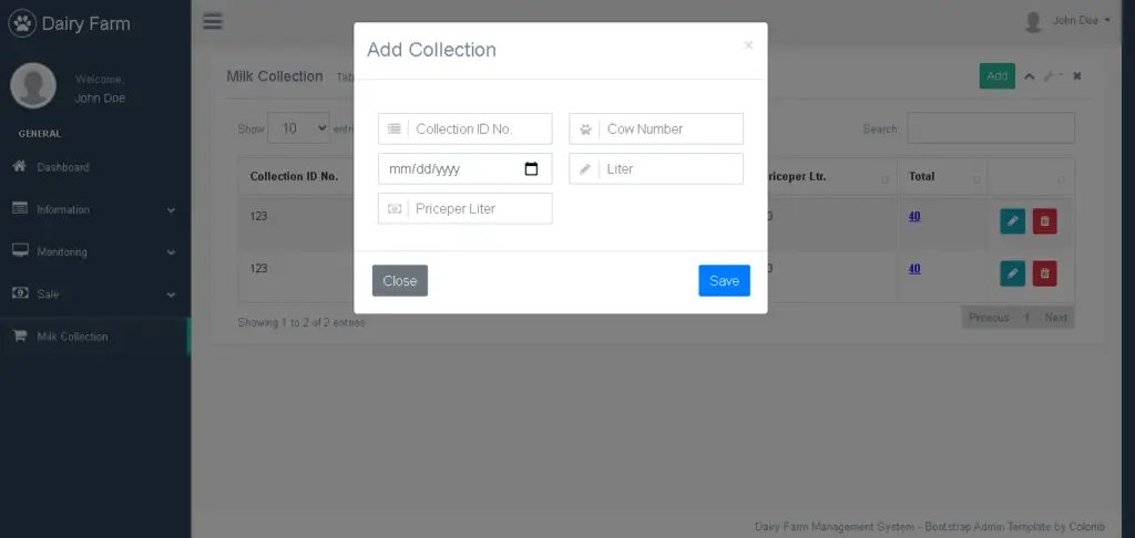 Dairy Farm Management System in PHP and Bootstrap