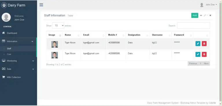 Dairy Farm Management System in PHP and Bootstrap