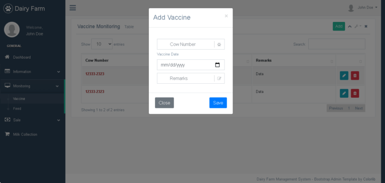 Dairy Farm Management System in PHP and Bootstrap