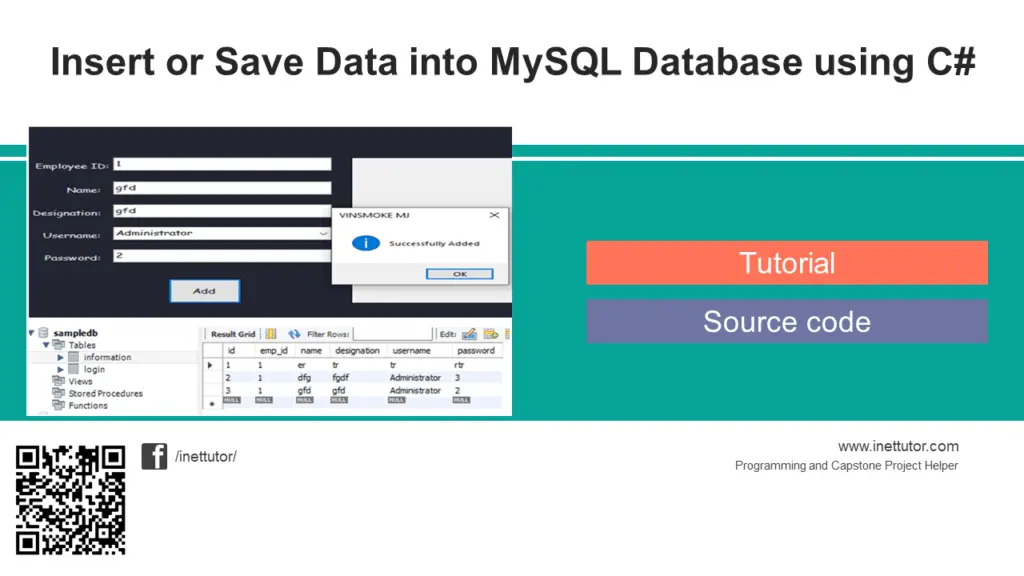 Insert Or Save Data Into Mysql Database Using C