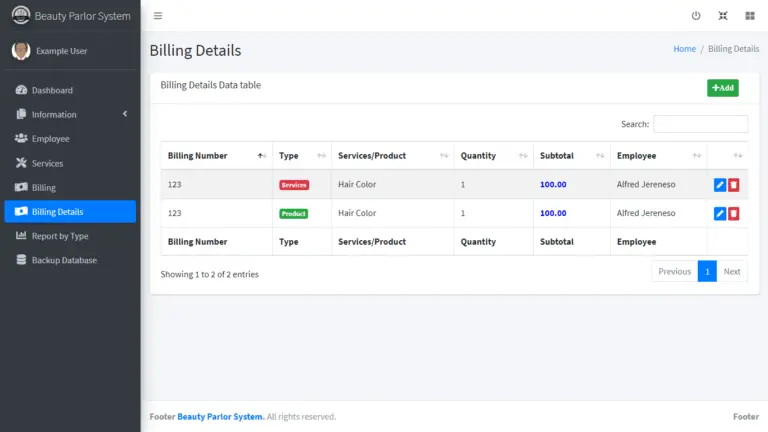 Beauty Parlour Management System Free Template in PHP and Bootstrap