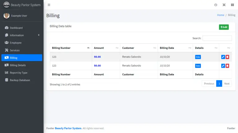 Beauty Parlour Management System Free Template in PHP and Bootstrap
