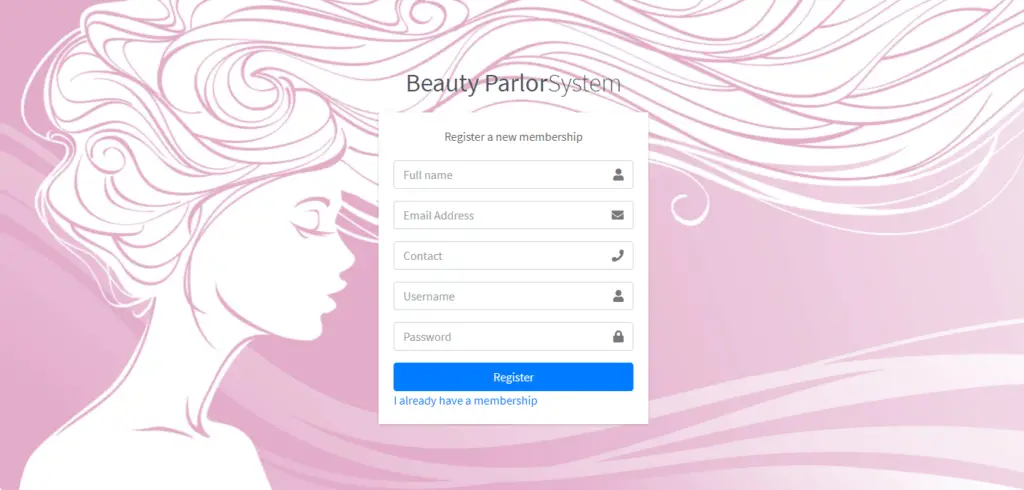 Beauty Parlour Management System Free Template in PHP and Bootstrap