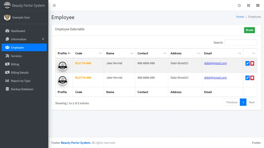 Beauty Parlour Management System Free Template in PHP and Bootstrap