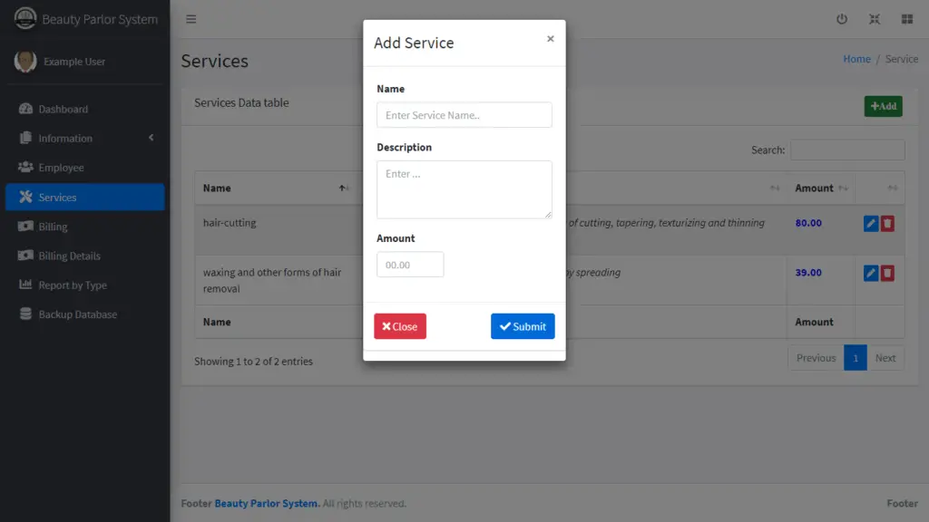 Beauty Parlour Management System Free Template in PHP and Bootstrap