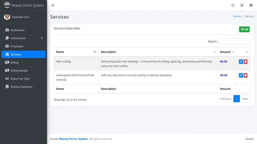 Beauty Parlour Management System Free Template in PHP and Bootstrap