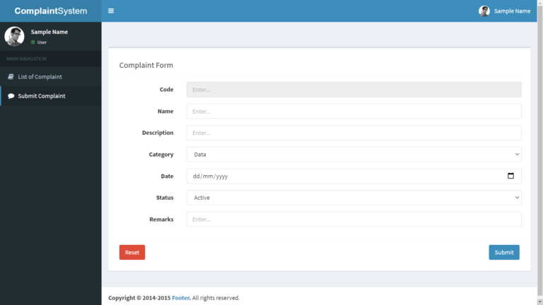 Complaint Management System Free Template in PHP and Bootstrap