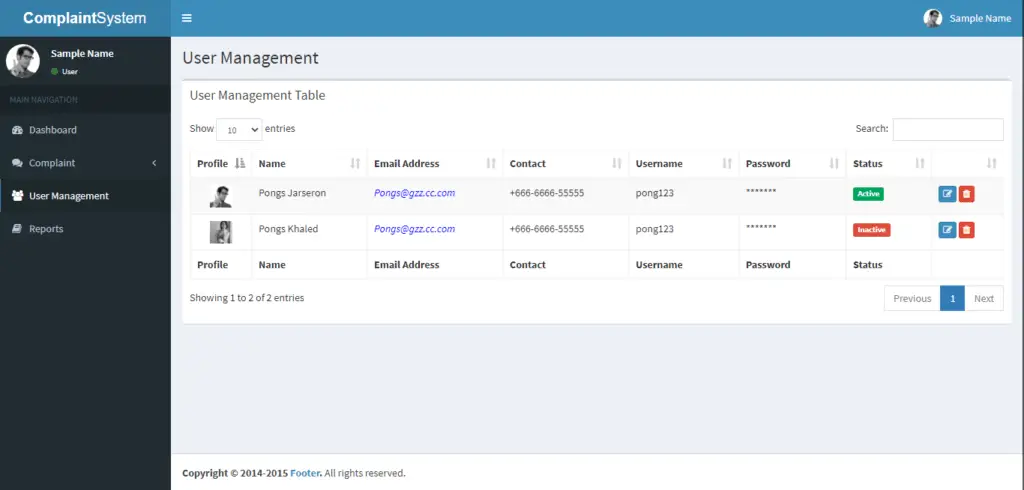Complaint Management System Free Template in PHP and Bootstrap