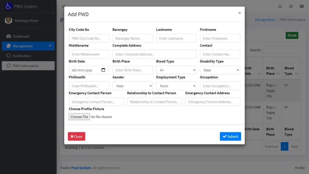 Person with Disability Information System Free Template in PHP and ...
