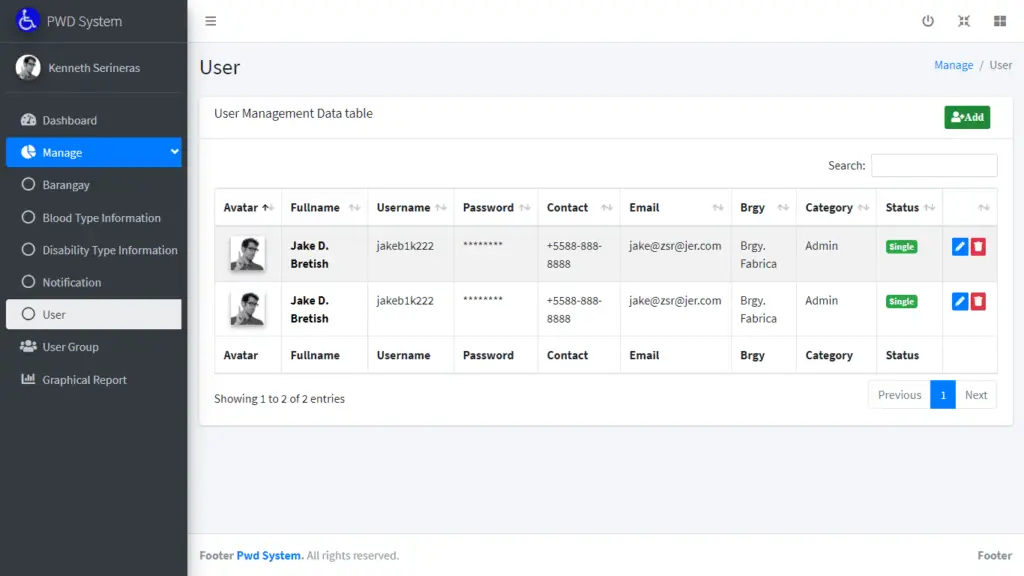 Person with Disability Information System Free Template in PHP and ...