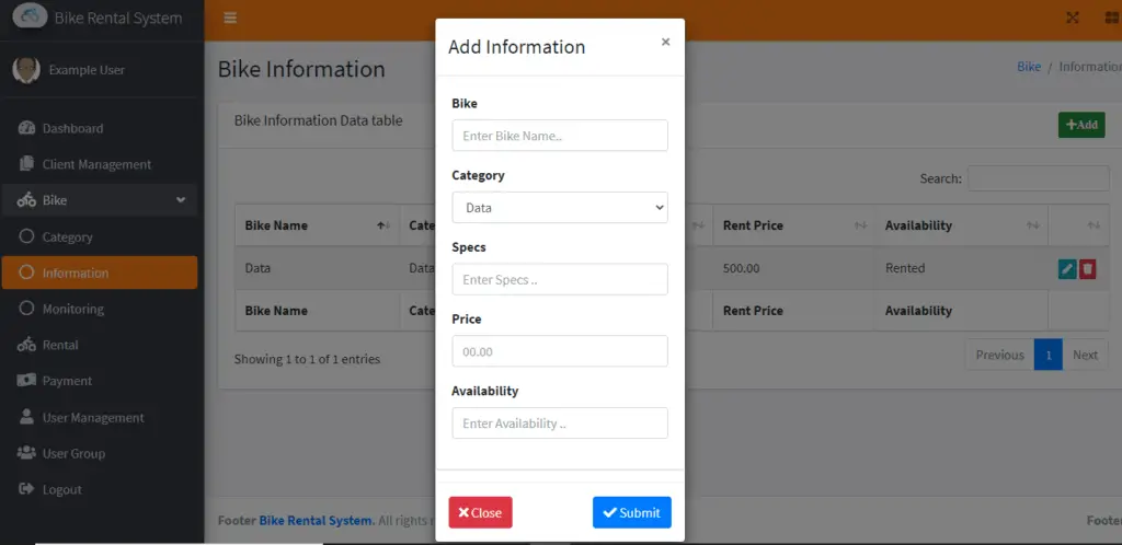 Bike Rental System Free Template in PHP and Bootstrap - iNetTutor.com