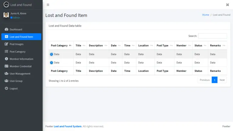 Lost and Found System Free Download Bootstrap Template