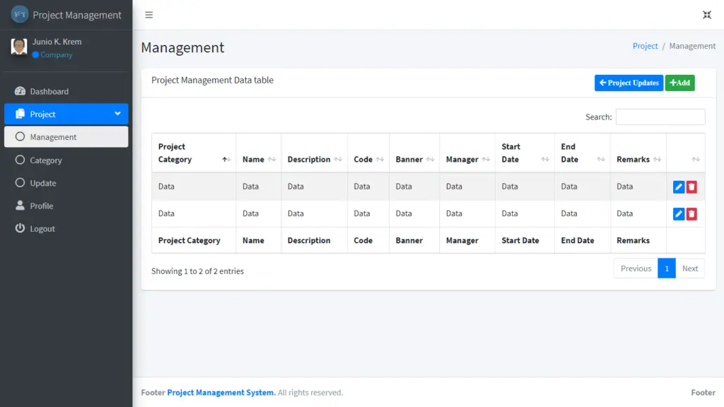 Project Management System Free Download Bootstrap Template
