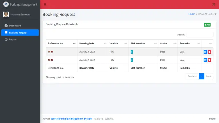 Vehicle Parking Management System Free Bootstrap Template