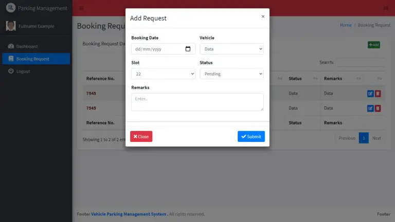 Vehicle Parking Management System Free Bootstrap Template 
