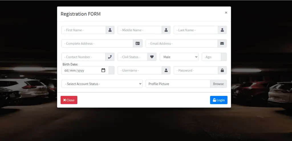 Vehicle Parking Management System Free Bootstrap Template - iNetTutor.com