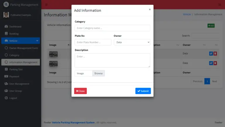 Vehicle Parking Management System Free Bootstrap Template - iNetTutor.com