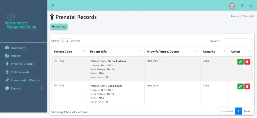 Maternal Records Management System - Free Template 2025
