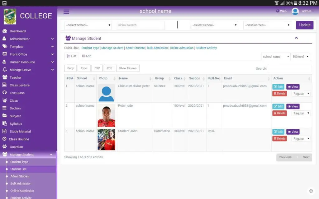 Advance School Management System - Free Sample 2025